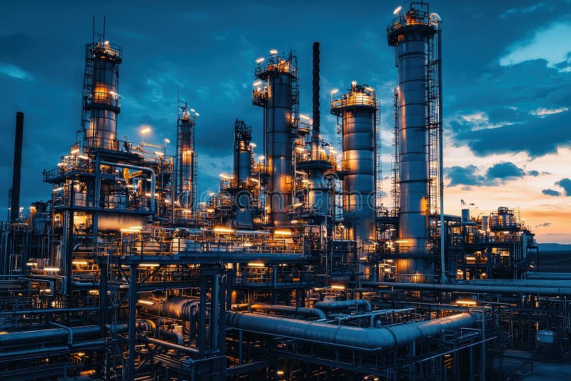 Stunning Night View of a Modern Industrial Complex with Towering ...