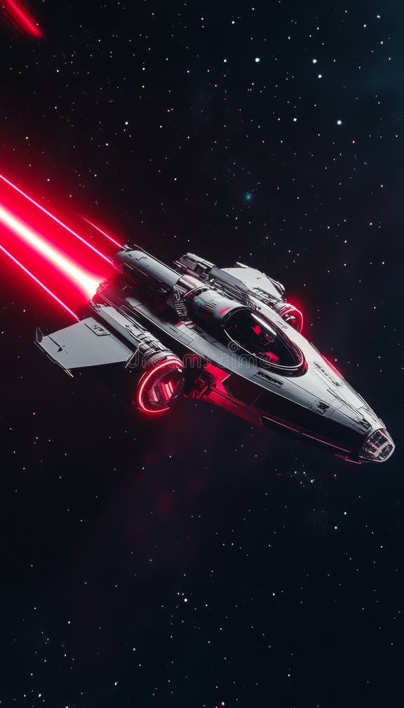 Breathtaking Image of a Silver Spaceship Exploring a Dark Void with Red ...