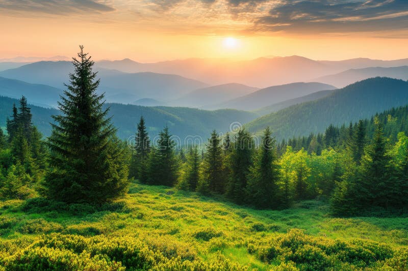 A Breathtaking Landscape Features Lush Greenery and Towering Trees with ...