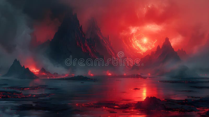 Distant Horizon with Hellish Red Light Stock Illustration ...