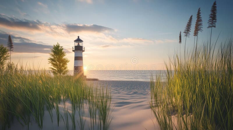 Breathtaking Lighthouse Illuminated by Morning Light Surrounded by ...