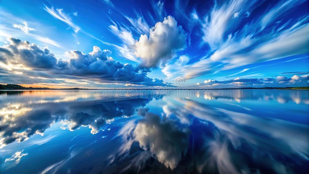 A Breathtaking Long Exposure of a Pristine Blue Sky Clouds and Tranquil Reflection a Visual ...