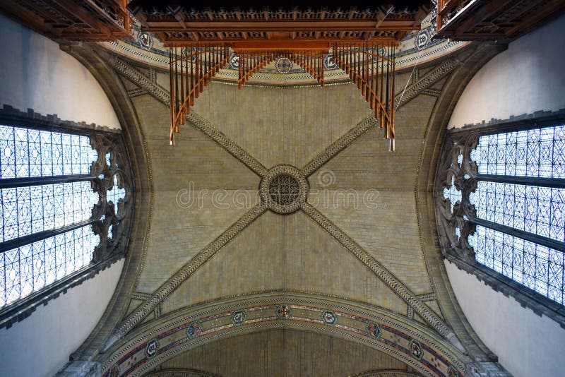 Breathtaking Low Angle Shot of an Old Church Interior with Ornaments on ...