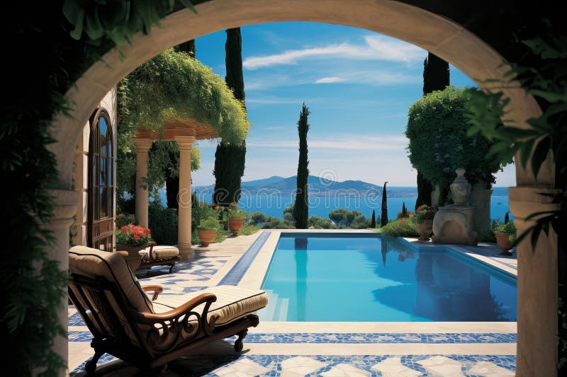 Breathtaking Mediterranean Pool View. Generate Ai Stock Image - Image ...