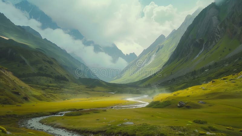 A Breathtaking Mountain Landscape with a River Flowing through the ...