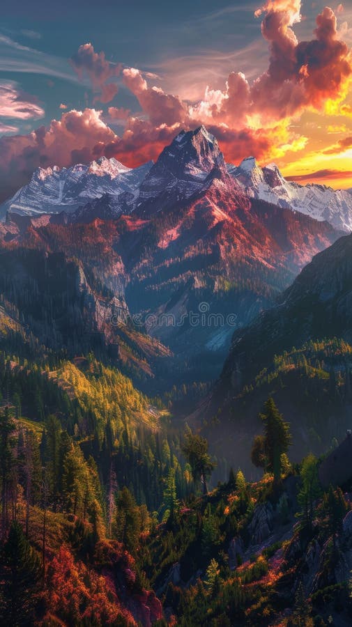 Breathtaking Mountain Landscape at Sunset, Panoramic View. Nature and ...