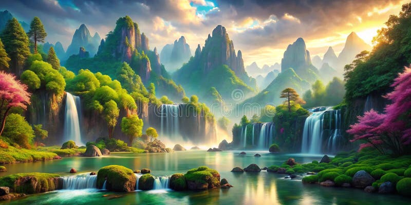 3D Amazing Natural Wallpaper and Background Stock Illustration ...