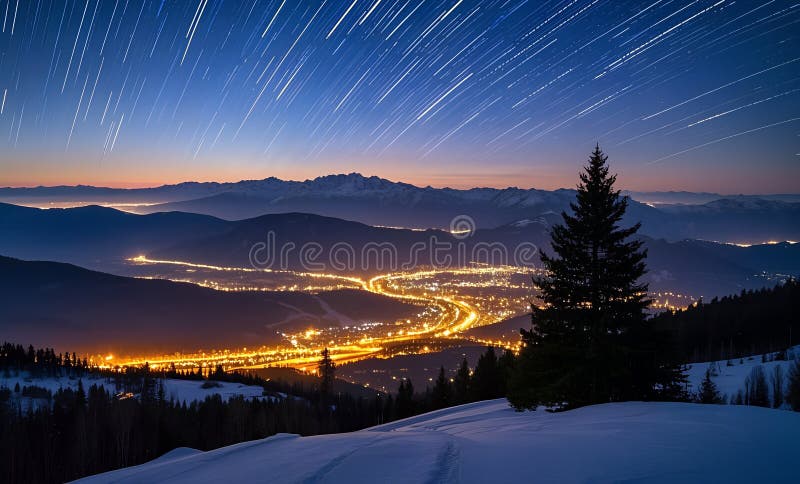 A Breathtaking Night View from a High Vantage Point Overlooking a ...