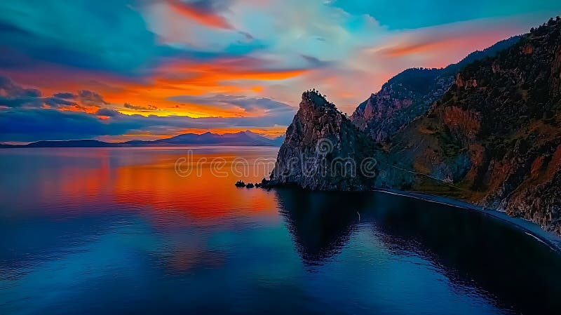 Breathtaking Ocean View from Cliffside at Sunset Stock Illustration ...
