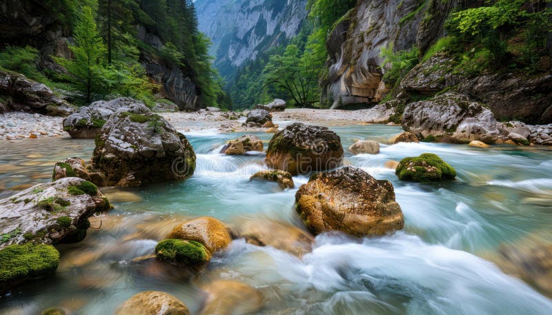 Stunning View of a Dramatic Stream Flowing through a Gorge, Nature ...