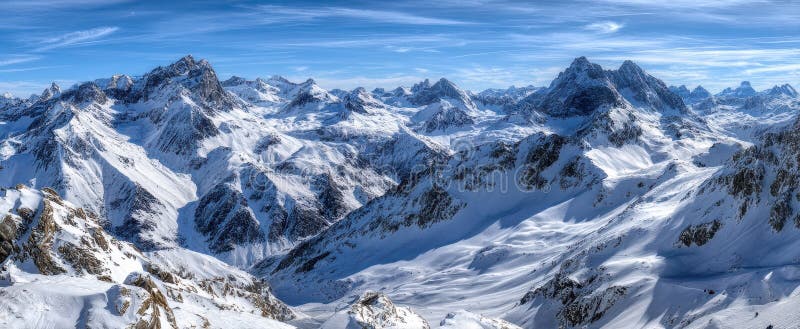 The Breathtaking Panorama of Snow-covered Mountains Under a Clear Blue Sky AI Generated Image ...