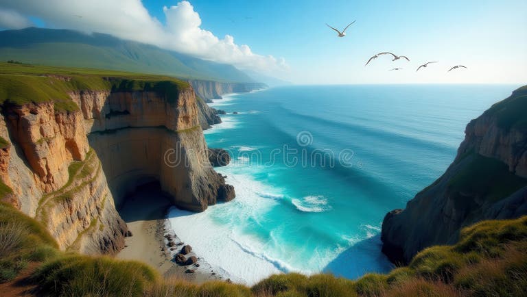 A Breathtaking Panoramic Coastal Cliffside Scene Unfolding from a Lofty ...