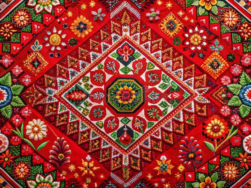 Vibrant Slavic Folk Art Panoramic Photography Captures Intricate Red ...