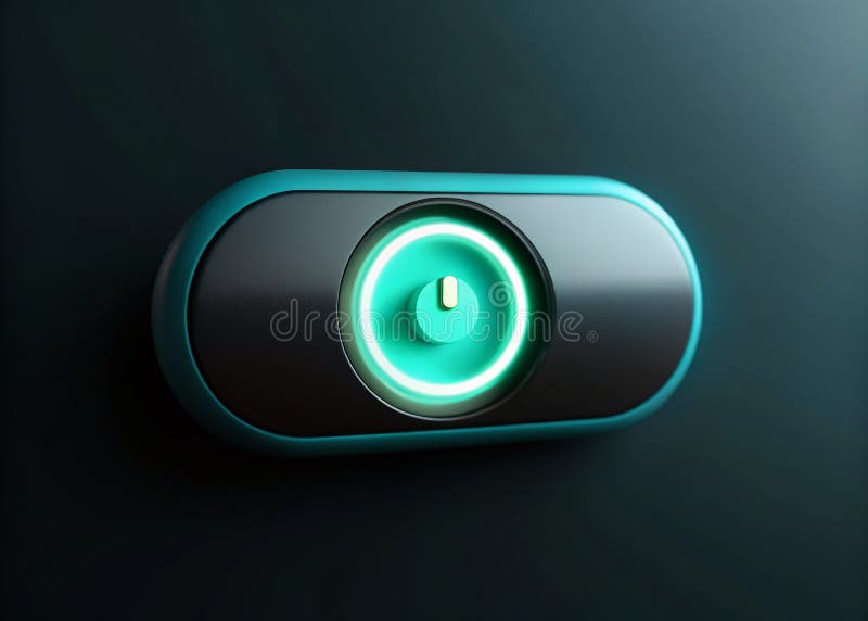 Stunning Turquoise Power Button a Panoramic CloseUp Stock Photo Against ...