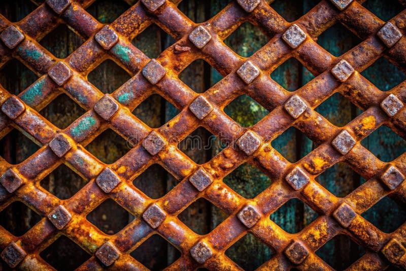 Expansive Panoramic Rusty Steel Grating a Dark Gritty Industrial ...
