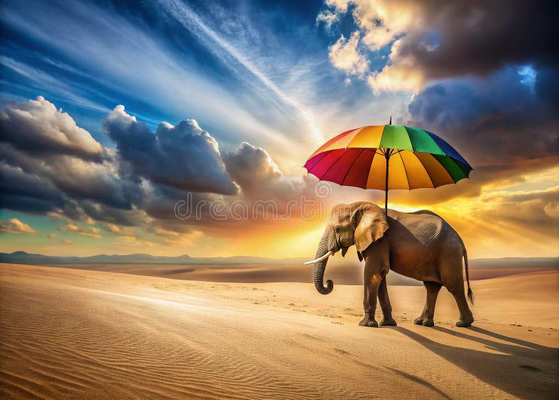 Panoramic Desert Landscape Majestic Elephant Sheltered Beneath a ...