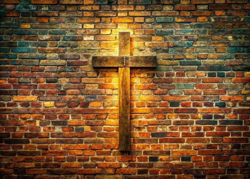 Rustic Christian Cross Embedded in Brick Wall a Panoramic View of Faith ...