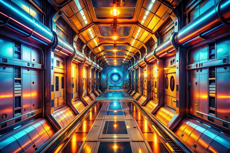 A Breathtaking Panoramic View of a Futuristic Space Station Corridor ...
