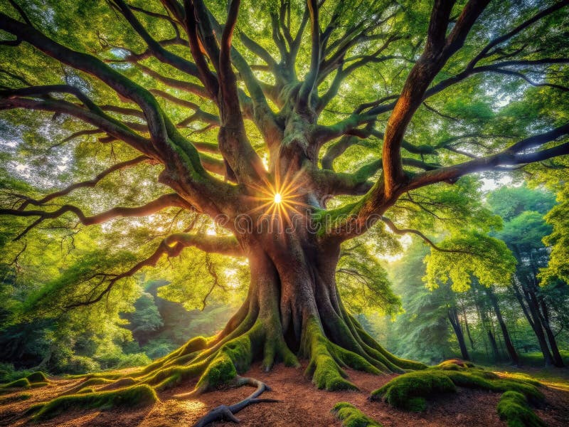 Breathtaking Panoramic View of a Majestic Ancient Tree in a Pristine ...