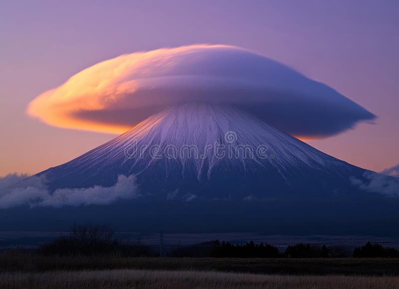 Mount Fuji Sunset Lenticular Cloud Stock Illustrations – 11 Mount Fuji ...