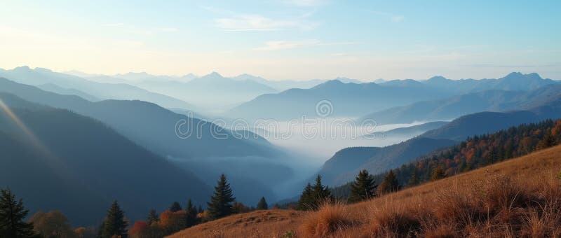 Breathtaking Panoramic View of a Mountain Range with Low-Lying Clouds ...