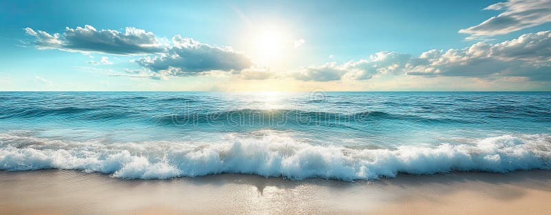 Breathtaking Panoramic View of the Ocean with a Radiant Sun and Gentle ...