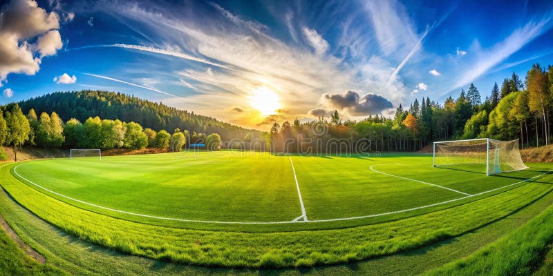 Breathtaking Panoramic View of a Soccer Field a WideAngle Perspective ...
