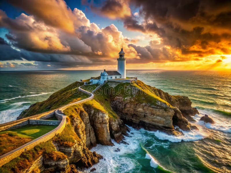 Breathtaking Panoramic View of South Stack Lighthouse on Anglesey Wales ...
