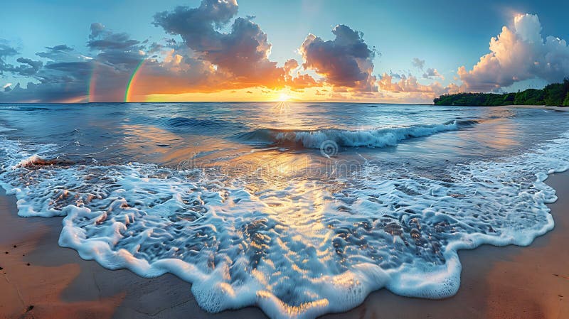 Breathtaking Rainbow after the Storm Stock Illustration - Illustration ...