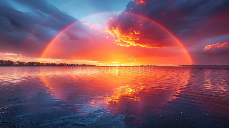 Breathtaking Rainbow after the Storm Stock Illustration - Illustration ...