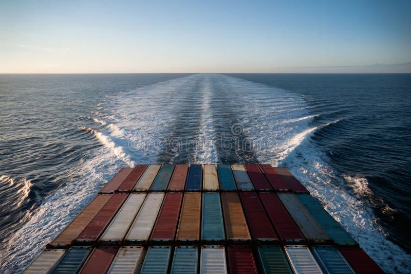 Breathtaking Rear View from Cargo Ship: Ocean, Containers, Wake Pattern ...