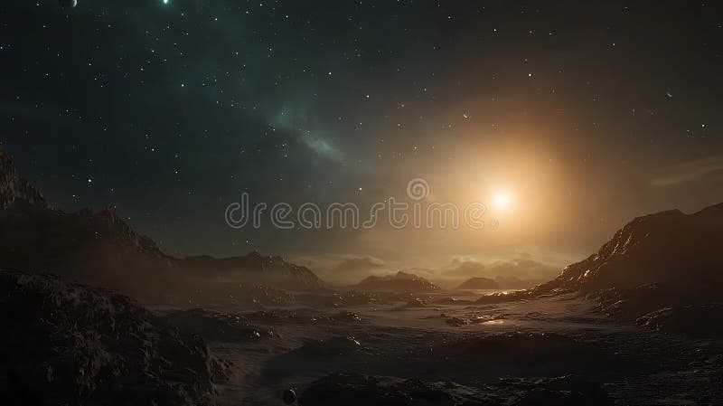 Explore a Stunning Alien Landscape Beneath a Starry Sky with a Glowing ...