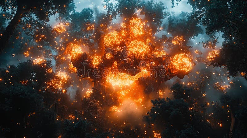 Fiery Forest Explosion stock illustration. Illustration of surreal ...
