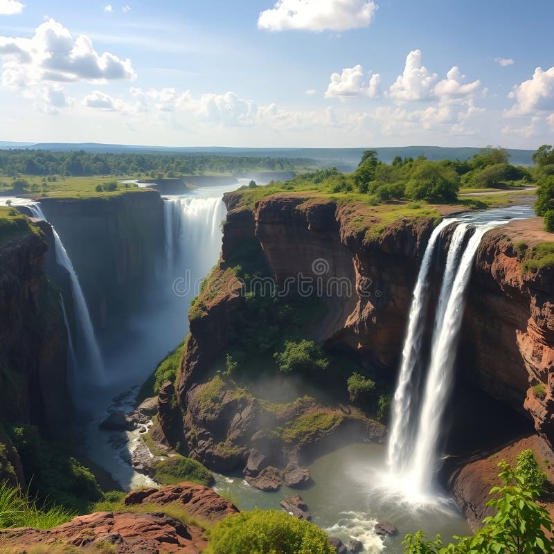 Breathtaking Scene of Waterfalls and Rivers Stock Illustration ...