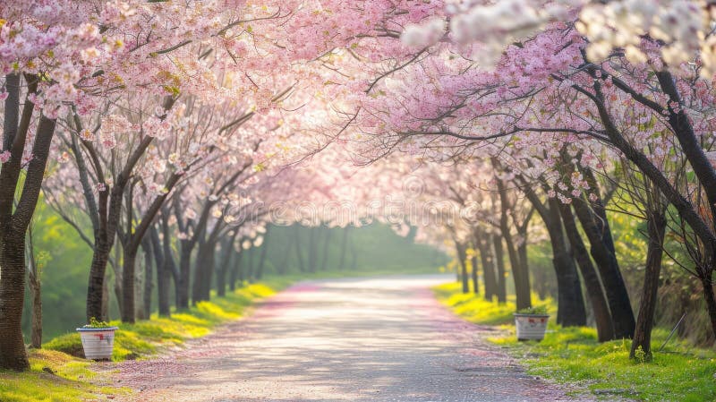 A Breathtaking Shot Capturing a Tree-lined Pathway Adorned with ...