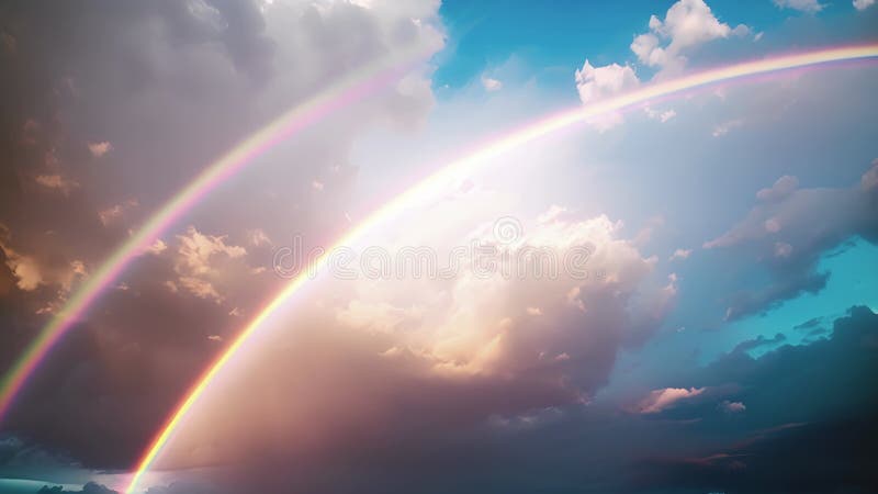 A Breathtaking Sight of Two Rainbows Against a Backdrop of Stormy Clouds Stock Video - Video of ...