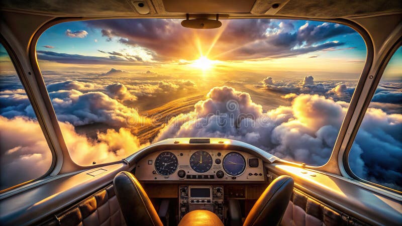 Breathtaking SingleEngine Airplane Cockpit View of a Cloudy Sky during ...