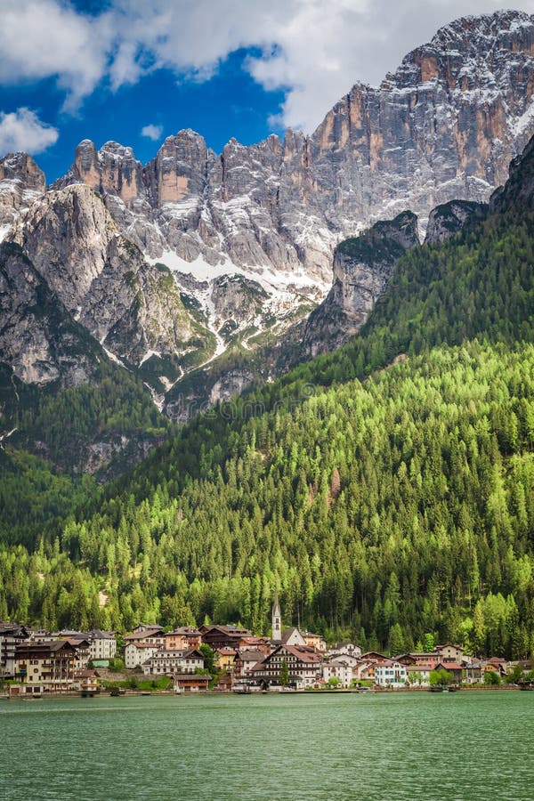 Breathtaking Small Town by the Lake in Dolomites, Europe Stock Photo ...