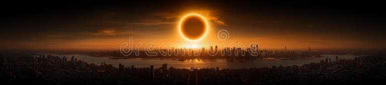Dramatic Solar Eclipse Over Metropolitan Skyline at Dusk Stock ...