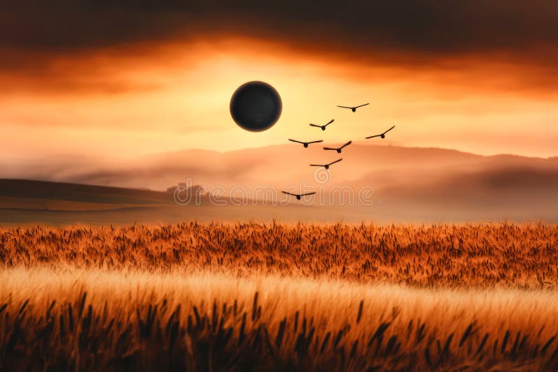 A Breathtaking Solar Eclipse Casts an Eerie Glow Over a Golden Wheat ...