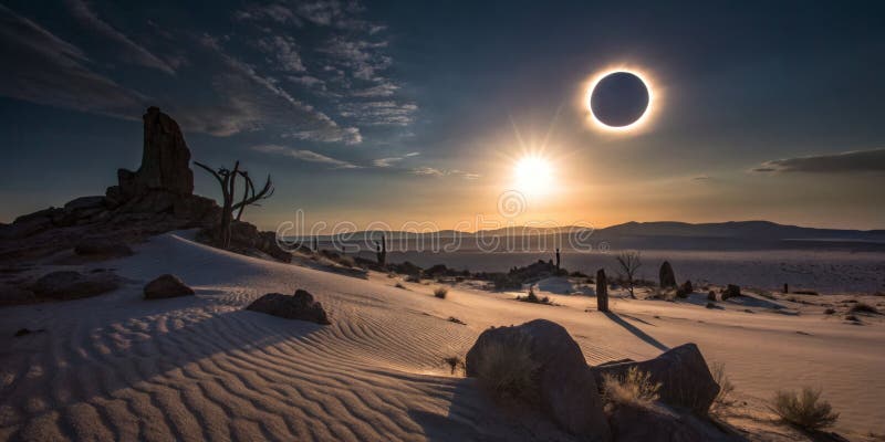 Dramatic Solar Eclipse Over Desert Landscape Stock Photos - Free ...