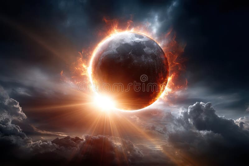 Solar Eclipse Over Dark Clouds Creating a Stunning Celestial Display in ...