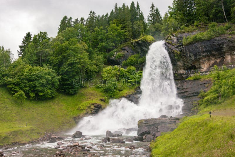 Breathtaking Steinsdalsfossen Waterfall Near Norheimsund (Norway) Stock ...