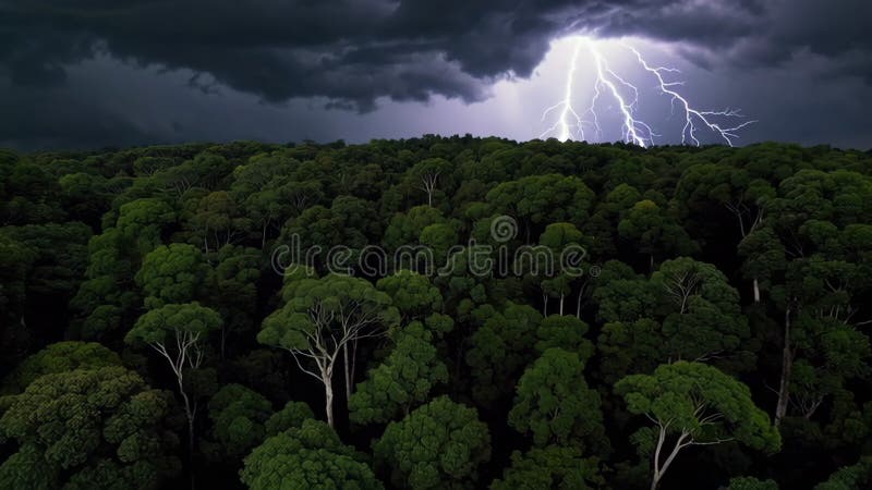 A Dramatic Thunderstorm Forming Over a Lush Forest Landscape, Creating ...