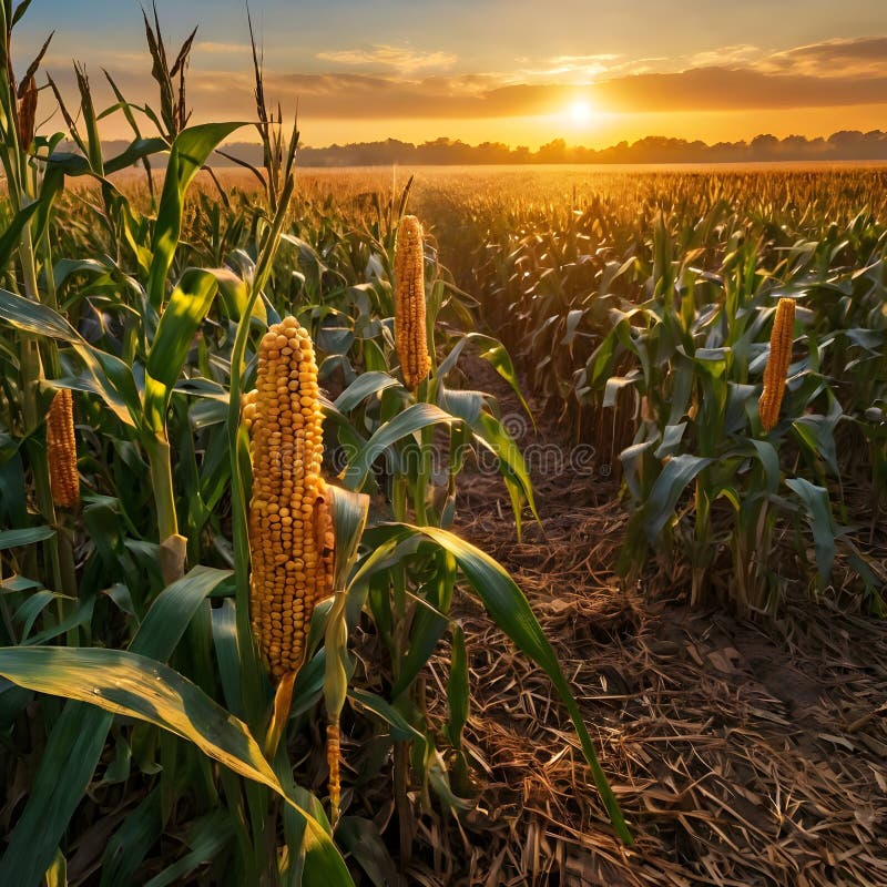 Breathtaking Sunrise Over Golden Cornfield Stock Illustration ...
