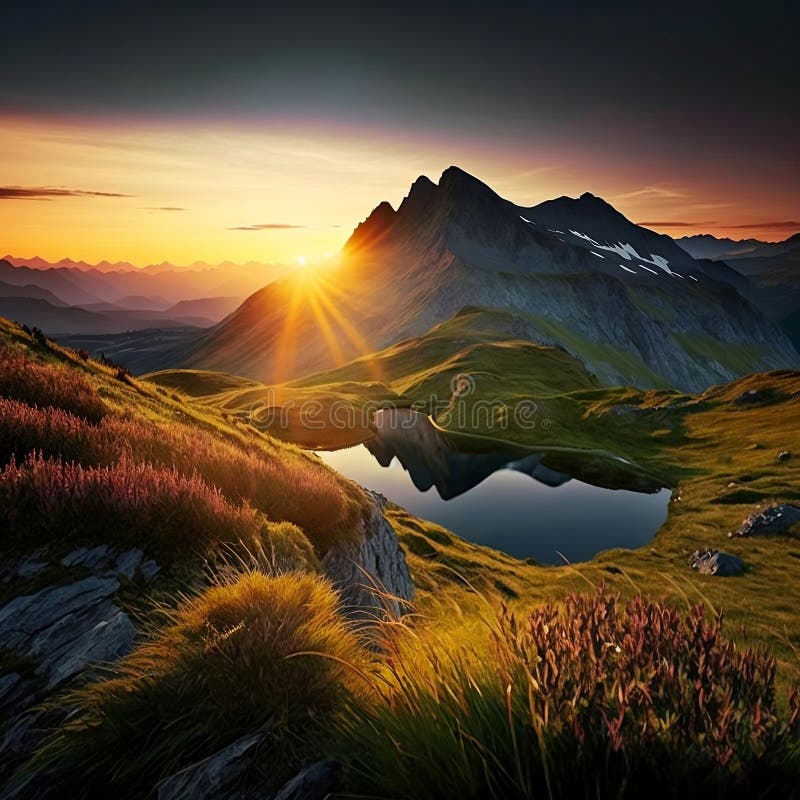 Breathtaking Sunrise Over the High Mountains of the Alps, Generative Ai ...