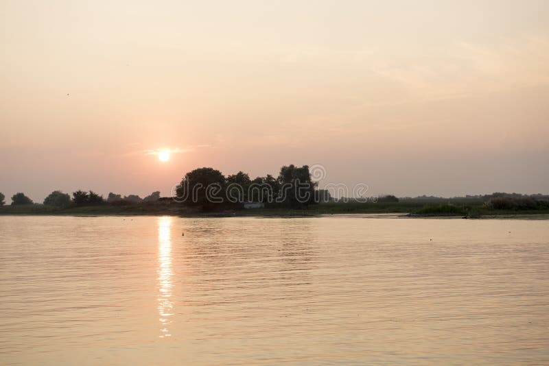 Breathtaking Sunset in Danube Delta, Romania, in a Summer Day Stock ...