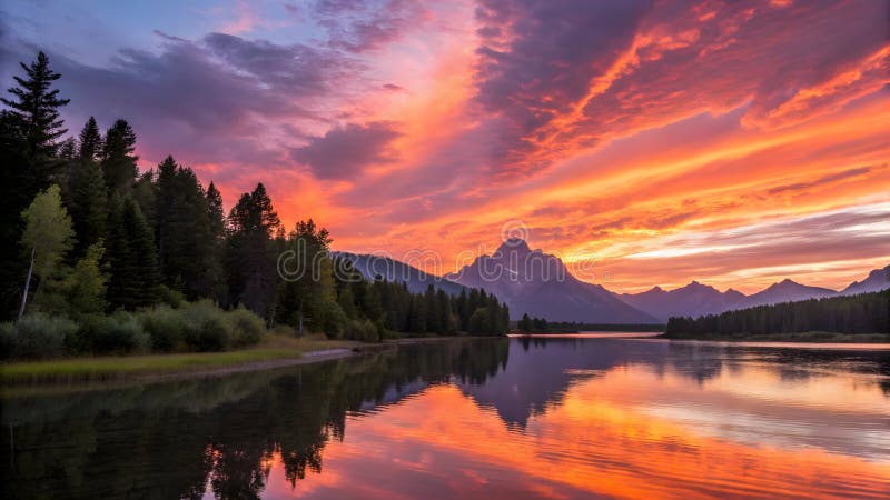 Stunning Sunset with Water Reflection Stock Illustration - Illustration ...