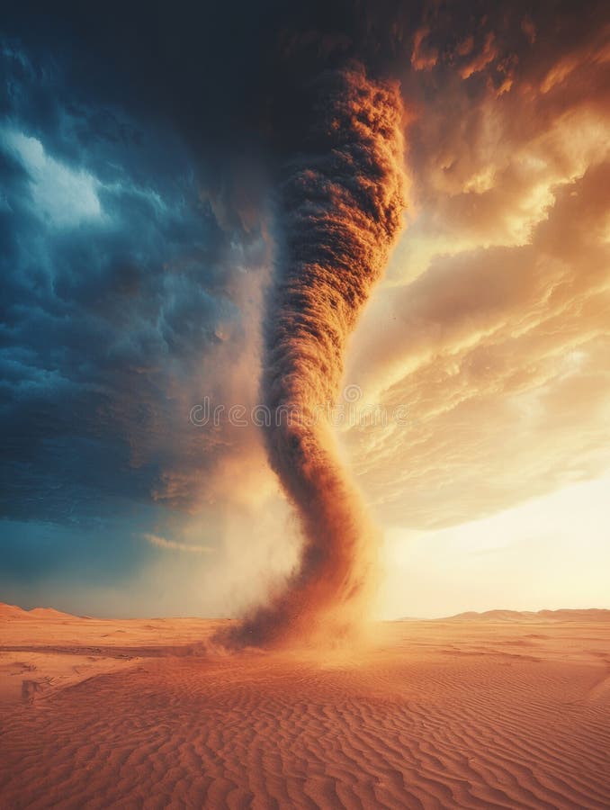 Desert Vortex, a Dramatic Sunset Dust Devil Stock Illustration ...
