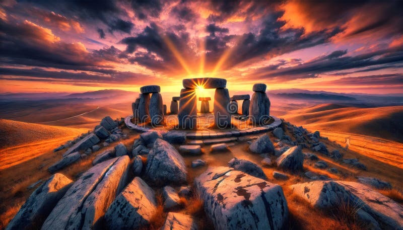 Sun Shining through Ancient Megalithic Stone Circle at Sunset Stock ...